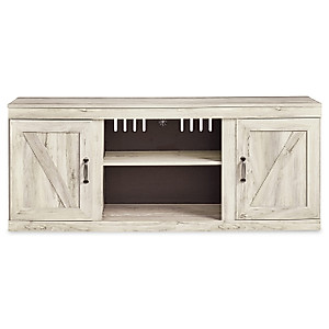 Signature Design by Ashley Bellaby Farmhouse Large TV Stand up to 60" with 3 Adjustable Shelves and Fireplace Option, White