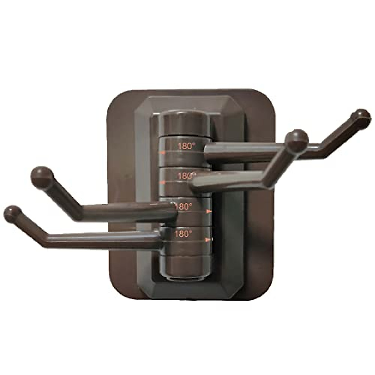 Fineget Adhesive Door Hooks for Hanging Bathroom Kitchen Hooks 4 Rotatable Arms Round Towel Hooks Brown 2 Pairs