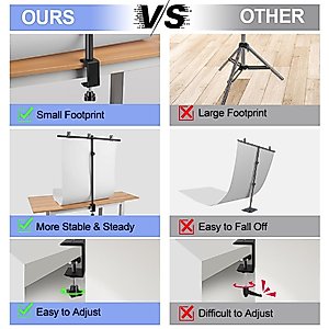 JINSUI Small Backdrop Table Stand 2.6x3 Ft, Adjustable Desktop T Shape Photo Background Holder with 3 Clips for Photography, Mini Tabletop C Clamp Backdrop Kit for Food Product Photoshoot