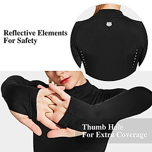 FitsT4 Sports Women's Thermal Tops Long Sleeve Fleece Lined Shirts Mock Neck Workout Running Cold Weather Gear Thumbholes Black L