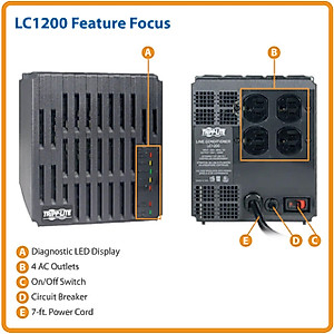 Tripp Lite LC1200 Line Conditioner 1200W AVR Surge 120V 10A 60Hz 4 Outlet 7-Feet Cord White