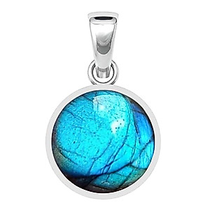 JEWELOPORIUM 925 Sterling Silver Pendant for Women Gray Real Labradorite Gemstone Solitaire Silver Pendant Necklace Anniversary - Gift Costume Jewelry