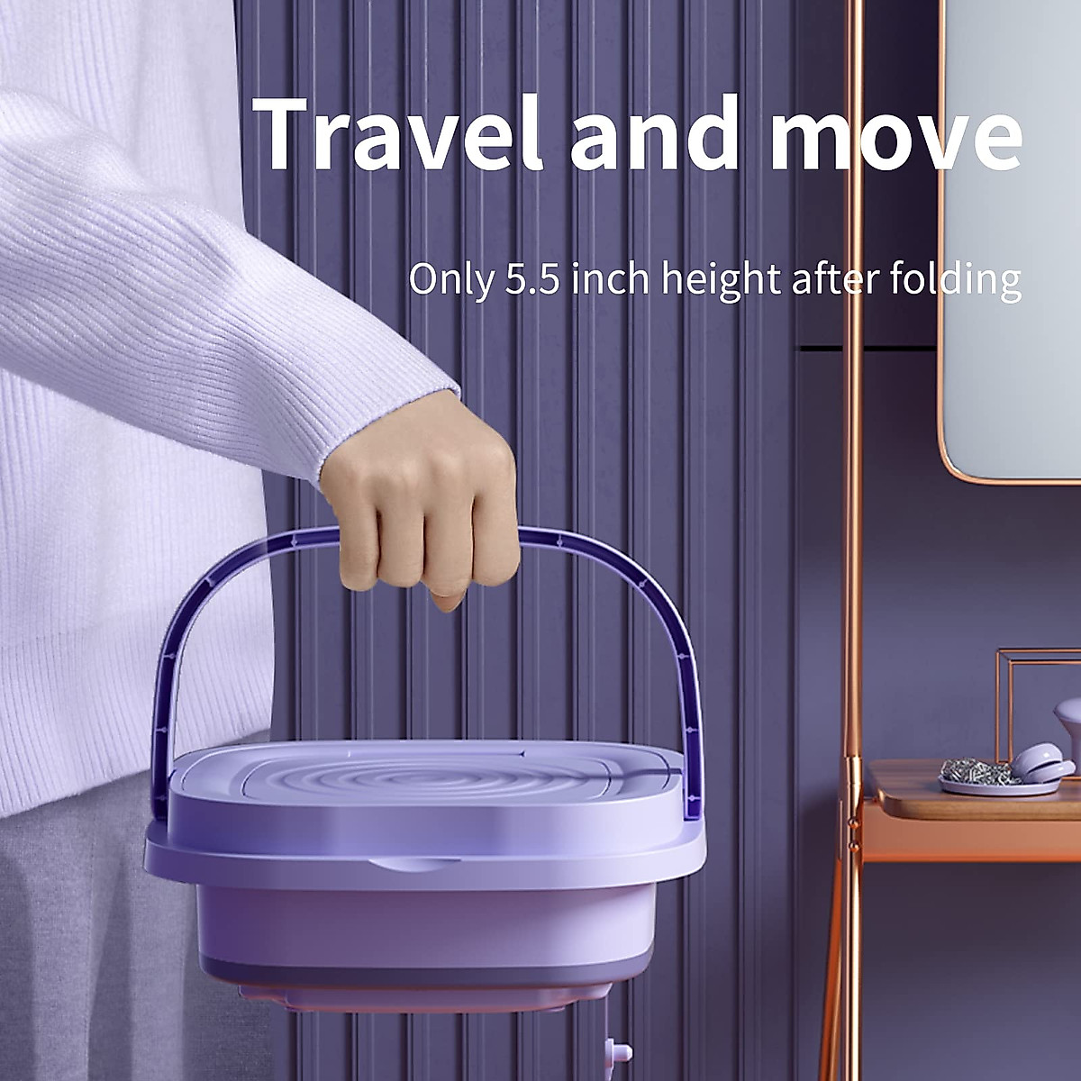 Portable Washing Machine,8L Foldable Mini Washing Machine,FOVXYVO Portable Washer for Underwear,Socks,Baby Clothes,Towels,Pet Items,Apartment,Hotel,RV,Home,Dormitory,Camping,Sickroom,Purple