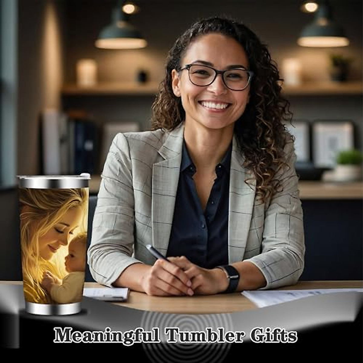 FOCIUZTA 20oz Golden Hair Smile Cute Warm Tumbler with lid, Travel Coffee Cup, Ideal for Easter, Mother Day, and birthday gifts