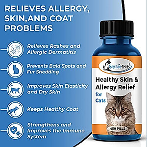 BestLife4Pets All-Natural Healthy Skin and Allergy Relief For Cats - Allergy Medicine For Cats; Cat Allergy Medication; Cat Itchy Skin Treatment - Strengthen Immune System - Easy to Use Pills (450 ct)