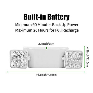 AKT LIGHTING Commercial Emergency Light, Back-up Battery Emergency Exit Lighting Fixtures with Adjustable Hardwired 2 LED Head Wall Mount White for Hallways/Stairways, UL Certified(6 Pack)