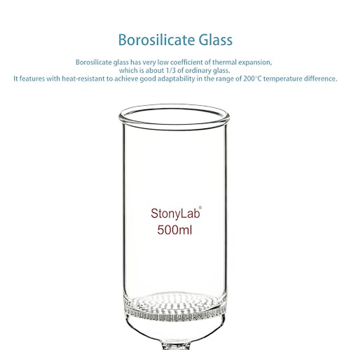 stonylab Glass Buchner Filtering Funnel, Borosilicate Glass Plate Filter Funnel with 9 mm Hose Connection and 24/40 Standard Joint for Filter Test, 500 ml