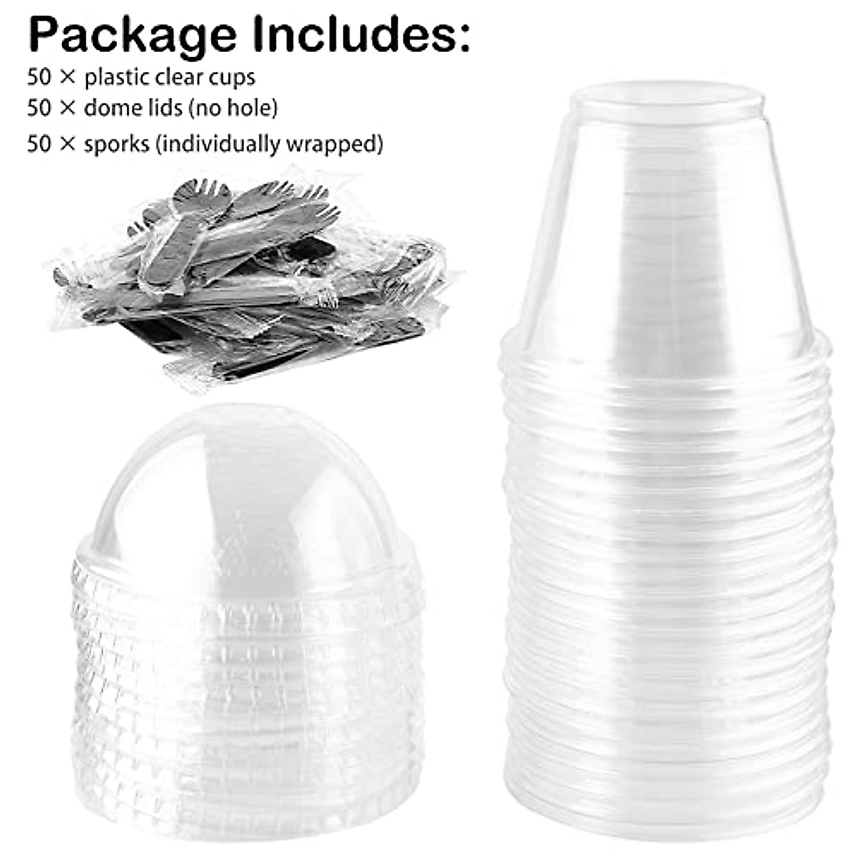 TOFLEN 50Sets 9 oz Clear Plastic Parfait Cups with Dome Lids (No Hole) and Sporks Disposable Party Serving Cups for Desserts, Yogurt Parfait, Fruit, Ice Cream, No Leaking To-Go Breakfast Snack Cups