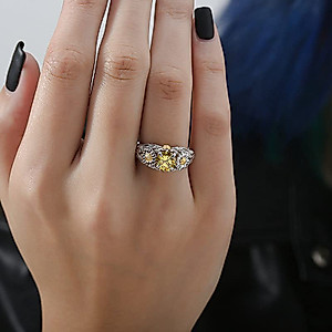 Jewels Store 2.5 Ct Round Cut Citrine Yellow Diamond Sunflower Design Engagement Ring in 925 Sterling Silver White Gold Finish (Silver, 5)