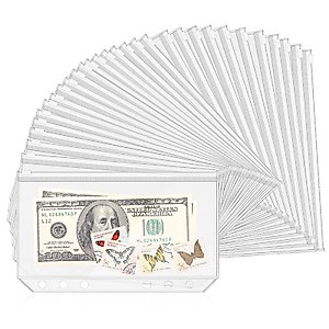 YOTINO 30PCS A6 Size 6 Holes Binder Pockets,Binder Zipper Folders, Waterproof PVC Clear Cash Budget Envelopes Binder Pouches, for 6-Ring Notebook Binder for Cards, Coins, Stamps