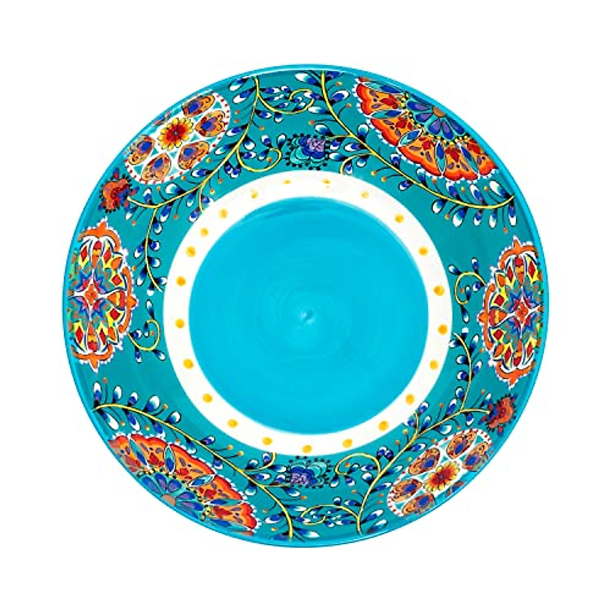MICROWAVE SAFE Holiday Christmas DInner Ceramic Large Serving Bowl Pasta Bowl Fruit Bowl Salad Bowl Party Holiday Bohemian Talavera Spanish Influenced Design (Turquoise)