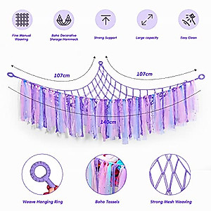ieBabay Stuffed Animal Net or Hammock with Led Light, Boho Stuffed Animal Storage Organizer, Plush Toy Hammock Net, Hanging Plushie Net, Toddler Hammock for Kids Room Decor