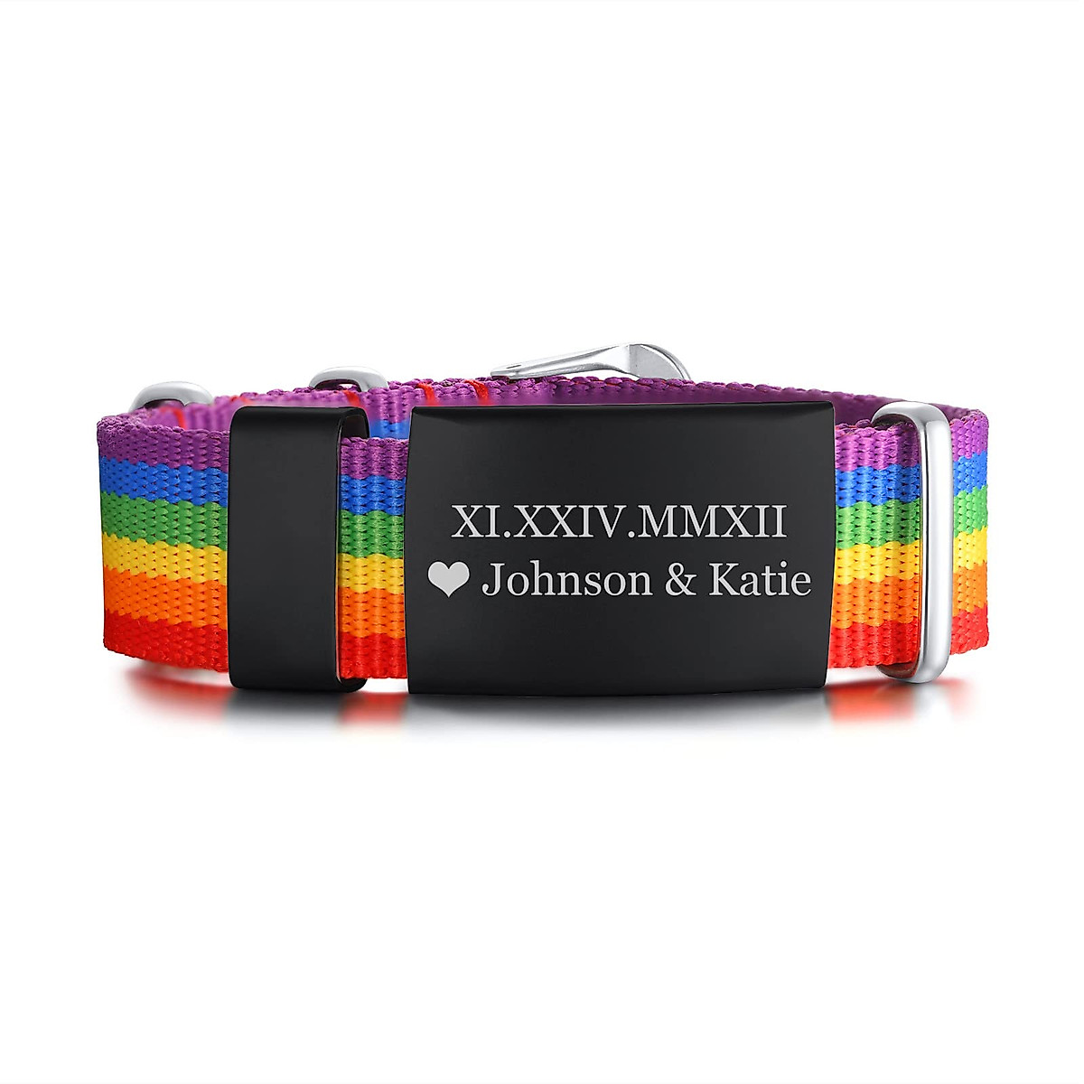 Mealguet Jewelry Personalized Nylon Strap Style ID Bracelet, Stainless Steel Adjustable Buckle Military Style Rainbow Color Identification Wristband, Customized ID Bracelet for Men Women