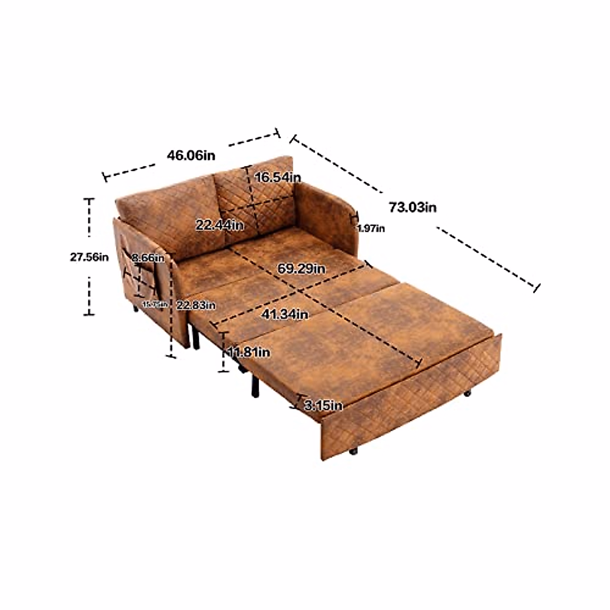 VKKILPEE Modern Pull Out Sofa Bed Convertible Couch Bed Sofa Sleeper with 2 Pillows & Side Pockets Microfiber Small Full Bed Loveseat Futon Couch Sleeper with Headboard, Easy Assembly, Coffee