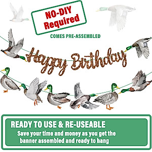 Mallard Duck Happy Birthday Banners Duck Hunting Birthday Decorations Mallard Duck Birthday Party Banner Hunting Theme Birthday Decor for Lucky Duck Baby Shower Supplies