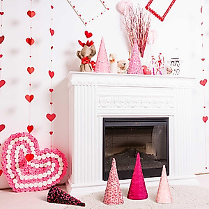 Kigley 6 Pcs Pink Valentine Day Tree Cone Decor 3 Various Size Tabletop Cone Valentine Trees Table Decorations Christmas Indoor Tiered Tray Home Decor Centerpieces(Pink,Wood)