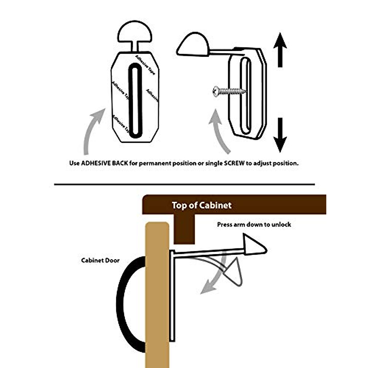 Simple Latch Childproof Cabinet Lock Black - Strong and Easy Adhesive Latch. No Tools Required (8-Pack)