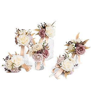 Ling's Moment Ivory Wedding Table Centerpieces Boho Mini Bridesmaid Bouquets Set of 6 Floral Centerpieces for Wedding Reception Table Decorations (Neutral Dusty Rose)