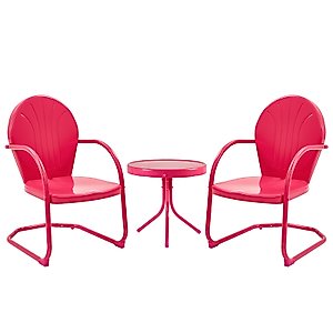 Marcytop Outdoor Bistro Set, 3 Pieces Retro Metal Porch Furniture Set, All-Weather Patio Bistro Set, 2 C-Spring Metal Chairs and Round Side Table for Porch, Garden, Lawn and Balcony, Rose