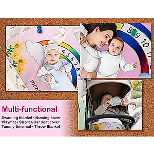 SleepyCookie: Baby Monthly Milestone Blanket, Baby Girl Gift, Baby Gift Set — Lightweight, Soft, Colorful —Rainbow Edition| 2 Frames| Scrapbook Stickers| Fleece, 60"x40" (Pink)