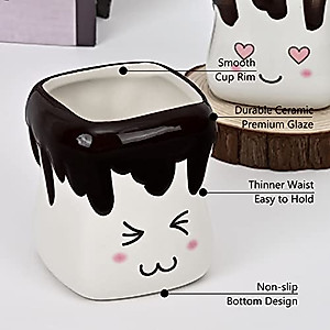 Maustic Cute Marshmallow Mugs Set of 4, Hot Chocolate Cocoa Mugs, Mini Marshmallow Cups with Faces, Marshmallow Shaped Mugs Ceramic, Gifts for Kids Women Christmas Valentines Day Thanksgiving 5 Oz