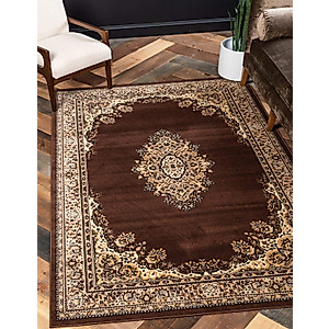 Unique Loom Reza Collection Traditional Persian Style Area Rug, 9 x 12 ft, Brown/Ivory