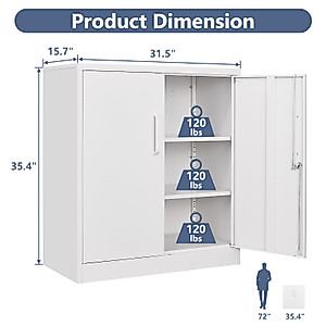 LISSIMO Metal Storage Cabinet,Locker Storage Cabinet with Doors and Adjustable Shelves,Steel Cabinet for Garage,Home,Office and School Assembly Required(White)