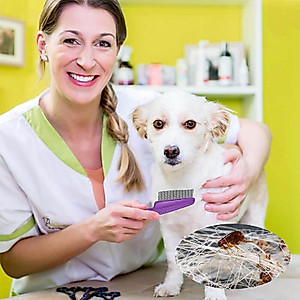 Yumflan Flea Comb with Rubber Handle, Flea and Tick Comb for Dogs & Cats, Fine Tooth Dog Comb for Grooming (Purple)