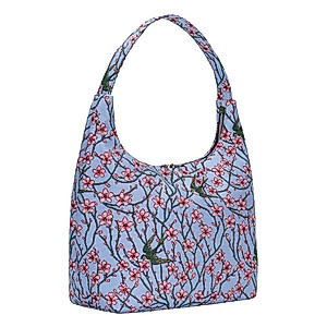 Signare Tapestry Hobo Shoulder bag Slouch Purse For Women with Blossom and Swallow Design (HOBO-BLOS)