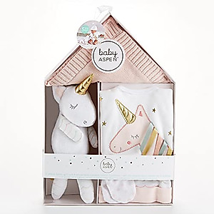 Baby Aspen Simply Enchanted Unicorn 5-Piece Welcome Home Gift Set, Light & Dark Pink/White/Aqua/Gold