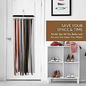 ZEDODIER Belt Hanger Wooden Belt Rack, Max 42 Storage Capacity, Hanging Holder Space Saving Closet Organizers and Storage for Ties, Tank Tops, Scarves, Black