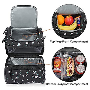 BesyPro Insulated Dual Compartment Lunch Bag for Women,Leakproof Cooler Food Bag with Shoulder Strap for Adult,Thermal Bento Lunch Bag for Work,School,Picnic,Beach Flower