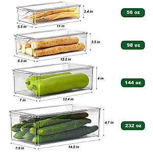 Taiuloo Set of 4 Fridge Organizer, Stackable Refrigerator Organizer Bins with Lids, Kitchen Pantry Cabinet Organization, BPA-Free Clear Food Storage Containers for Fruit, Vegetable, Cereal, Produce