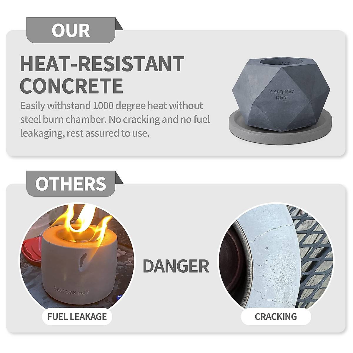 Tabletop Fire Pit Bowl Tabletop Firepit Portable Ethanol Fireplace, Concrete Table Top Fire Pit Indoor Small Outdoor Fire Pit Alcohol Fireplace, Marshmallow Fire Pit with 6'' Base and Extinguisher