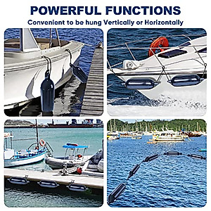 Dreizack Boat Fenders 4 Pack 6.5"x23", Boat Bumpers for Docking with 4 Ropes, Inflatable Ribbed Marine Pontoon Boat Fender Bumper for Docks with 1 Storage Bag, 1 Air Pump and 4 Needles, Blue