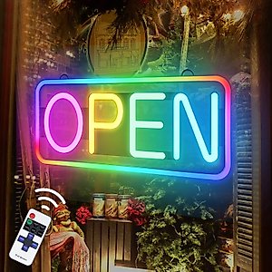Led Open Sign, 21×10 inch Neon Open Sign with Remote, Color Changing & Scrolling Modes, Adjustable Brightness and Speed RGB Open Signs for Business Bar Restaurant Hotel Storefront Window