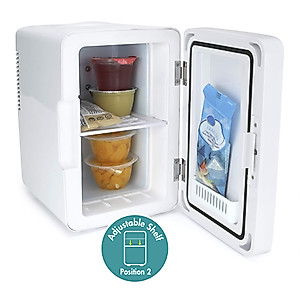 Personal Chiller LED Lighted Mini Fridge with Mirror Door, White