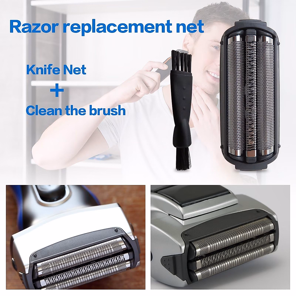 MEILIANJIA Men's Electric Razor Replacement Outer Foil w/Clean Brush, Shavers Head Parts for Panasonic ES-RL21 ES-RT30 ES-RT40 ES-RL40 ES-RT50 ES-RT60 ES-RT81 ES-RT51