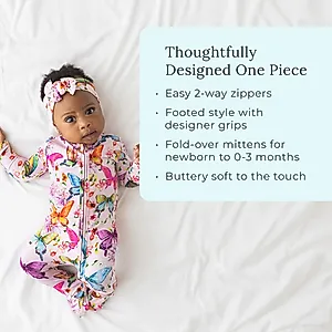 Posh Peanut Footie Pajamas for Baby Girls – Sleepers in Ultra-Soft Viscose from Bamboo with 2-Way Zipper & Ruffle Trim – Newborn to Toddler Sleepwear (Dusty Rose, 6-9 Months)