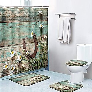 Britimes 4 Piece Shower Curtain Sets, Western Rustic with Non-Slip Rugs, Toilet Lid Cover and Bath Mat, Durable and Waterproof, for Bathroom Decor Set, 72" x 72"
