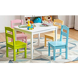 HAPPYGRILL Mini Table and Chairs Furniture Set, Children 5 Pieces Wood Table & Chair Set, Kids Table and Chairs for 2-6 Years