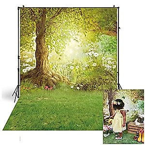 AOSTO 5x7ft Spring Photography Backdrop Easter Woodland Meadow Flower Fairy Tale Forest Background Photo Studio Photoshoot Backdrops Props FT-3992