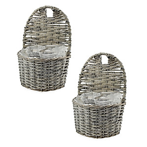 AuldHome Wall Pocket Baskets (2-Pack, Gray Washed); Hanging Flower Door Baskets