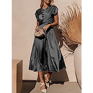 ANRABESS Women's 2023 Formal Dress for Women Summer Maxi Elegant Satin Cocktail Dress Sleeveless Wrap A-Line Flowy Midi Wedding Guest Silk Semi Formal Dress 916heihui-M Black