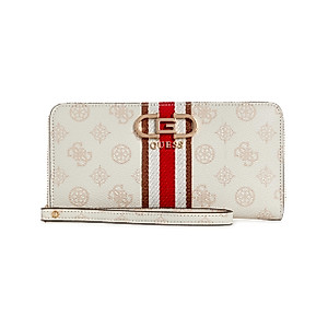 GUESS Nelka Large Zip Around Wallet, Cream Logo