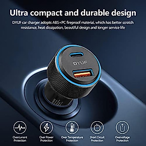 DYUF USB C Car Charger 48W,Fast Car Charger Adapter,with 60W Type C Fast Charging Cable,Dual USB Port PD30W&QC3.0 18W Car Phone Charger,for Samsung Galaxy S22/S21/Ultra 5G,Note 20/10、iPad Pro,Etc