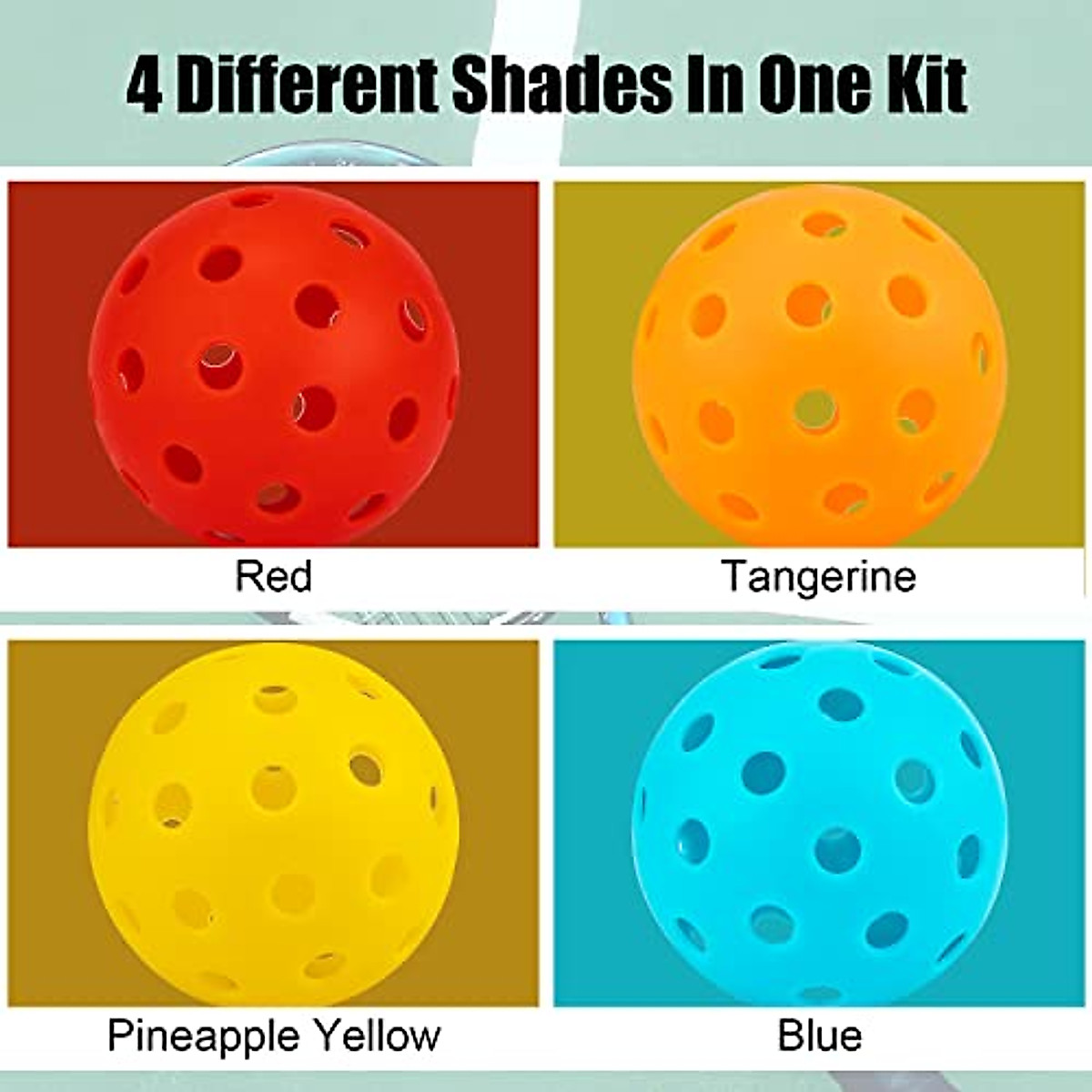 USAPA Approved Outdoor Pickleball Balls - 16 Pcs High-Bounce Balls with 40 Holes for Superior Durability | Tournament-Quality Set in 4 Bright Colors with Convenient Mesh Bag