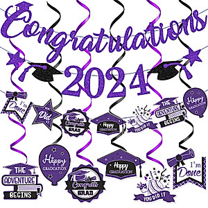 Purple Congratulations 2024 Banner Graduation Party Decorations 2024 Purple and Black Class of 2024 Graduation Decorations Purple Graduation Decorations 2024 Graduation Party Supplies
