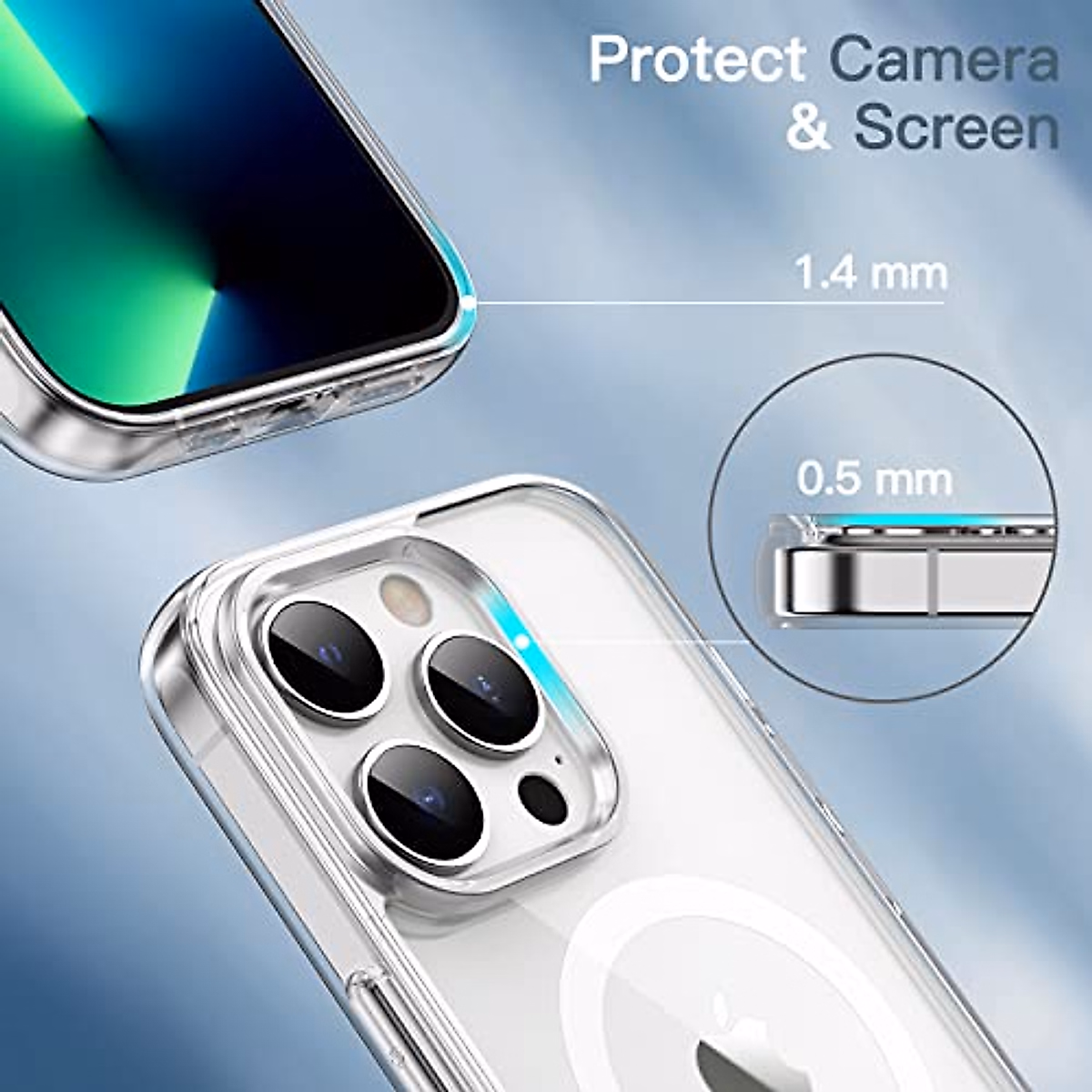 JETech Magnetic Case for iPhone 13 Pro 6.1-Inch Compatible with MagSafe Wireless Charging, Shockproof Phone Bumper Cover, Anti-Scratch Clear Back (Clear)