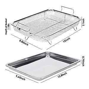 Eyourlife Air fryer Basket for Oven 15 x 11 Inches, Small & Large Set of Stainless Steel Non Toxic Baking Pan Cookie Sheet, Grill Basket with Drip Tray, Bakeware Sets Rack PFAS Free for Christmas